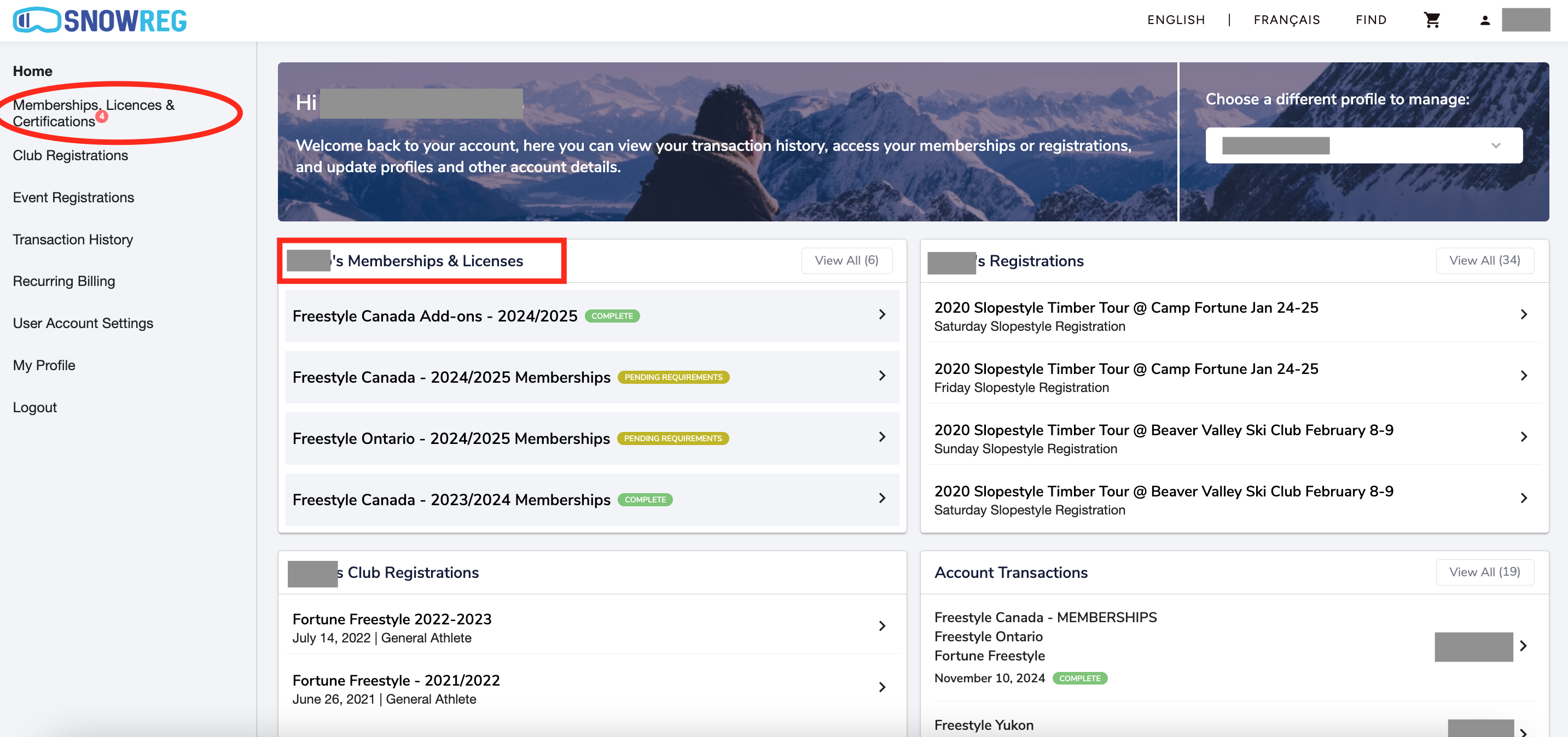 Freestyle Member - How do I access my SnowReg's profile and update my membership information ...